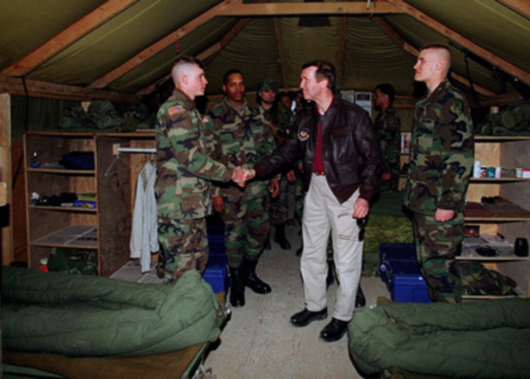 Secretary of Defense meets with soldiers at Camp Dobol, Bosnia and ...