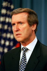 Secretary Cohen answers questions during a presentation of the 1998 ...