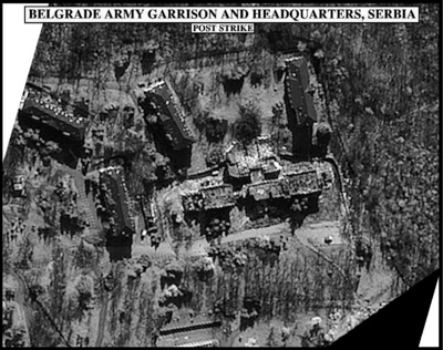 Post-strike bomb damage assessment photograph of the Belgrade Army ...