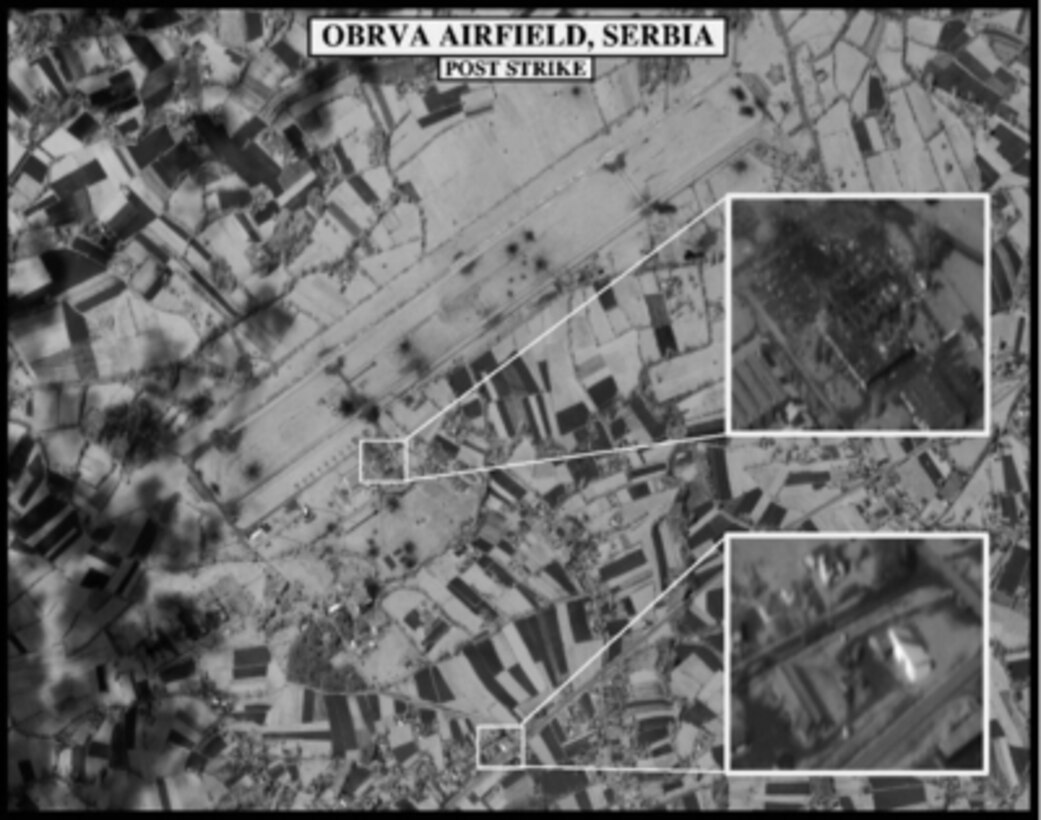 Post-strike assessment photo of Obrva airfield | U.S. Department of War