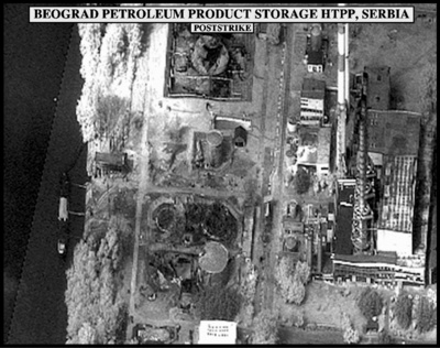 Post-strike bomb damage assessment photograph of the Belgrade Petroleum ...