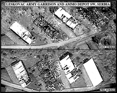 Pre-strike and post-strike assessment photographs of the Leskovac Army ...
