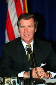 Secretary Cohen responds to a reporter's question during a press ...