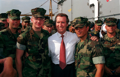 Secretary Cohen poses for a photograph with U.S. Marines of the 26th ...