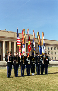 The Joint Service Color Guard waits for its cue to march onto the ...