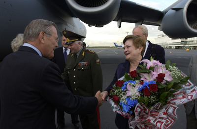 The wife of Deputy Minister of Defense Igor Timofeyev greets Secretary ...