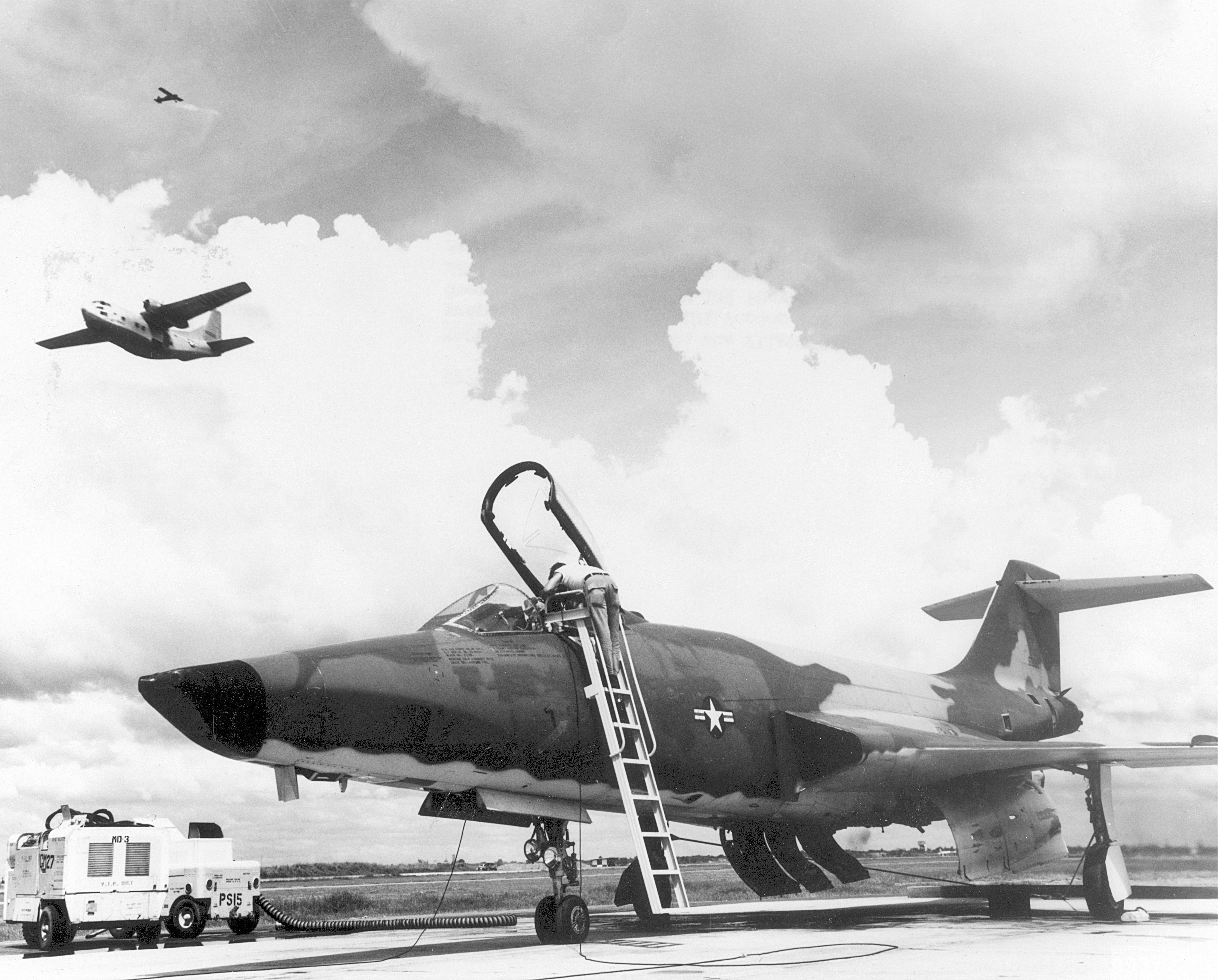 U.S. Air Force technicians prepare a McDonald RF-101 Voodoo