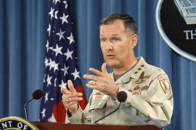 Lt. Gen. Barno briefs reporters at the Pentagon. | U.S. Department of War