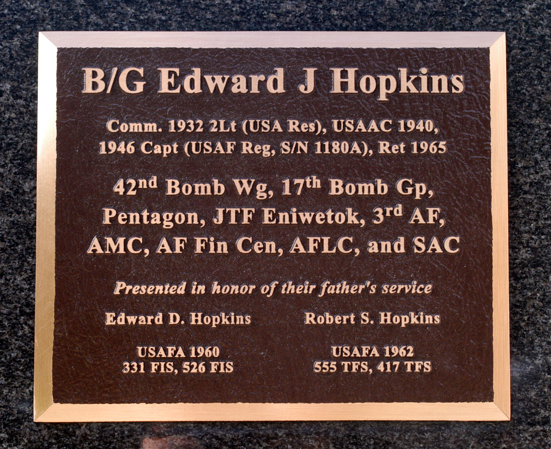 Brig. Gen. Edward J. Hopkins plaque