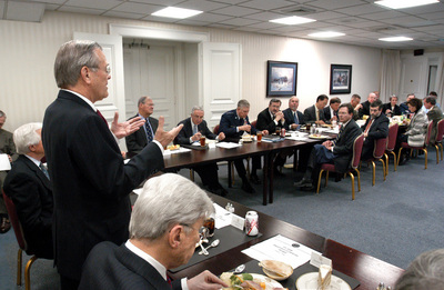 Secretary Rumsfeld makes opening remarks at a Pentagon luncheon.