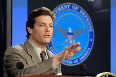 Lawrence Di Rita responds to a reporter's question.