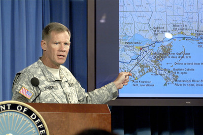 Lt. Gen. Carl Strock briefs reporters in the Pentagon concerning the ...