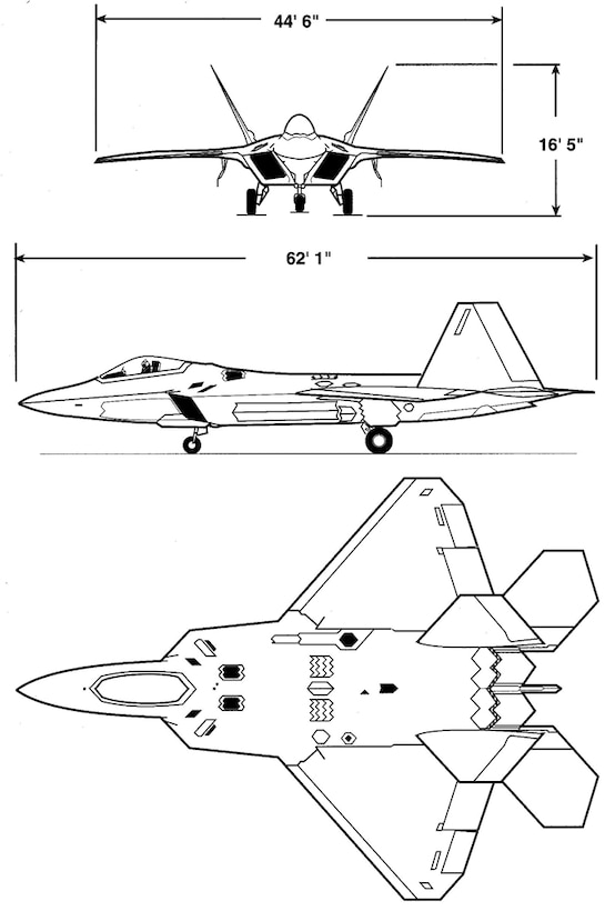 F-22 Black & White Drafting Line Art
