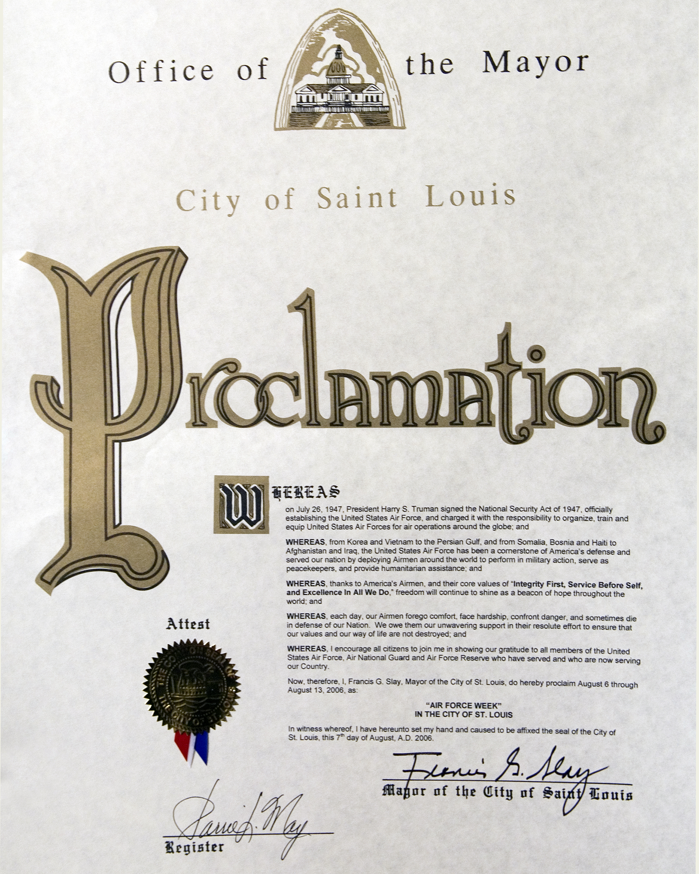 Proclamation declares Air Force Week > Air Force > Article Display