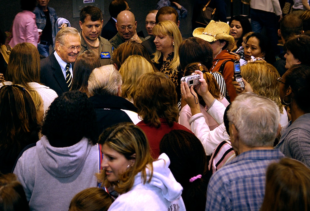 U.S. Defense Secretary Donald H. Rumsfeld, left, meets with ...