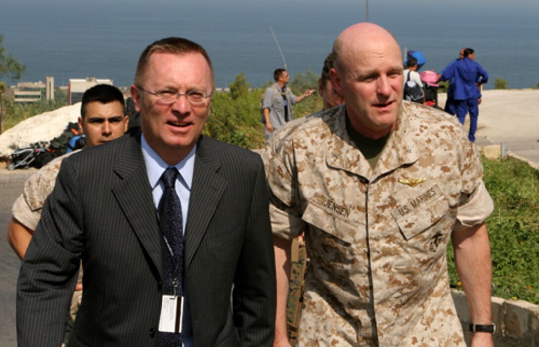 U.S. Marine Corps Brig. Gen. Carl Jensen, right, Commander Task Force ...