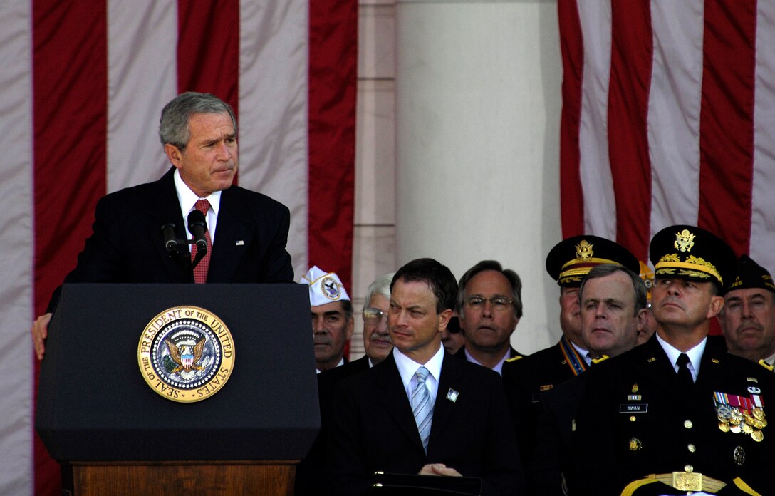 President George W. Bush addresses the crowd during the Veterans Day ...