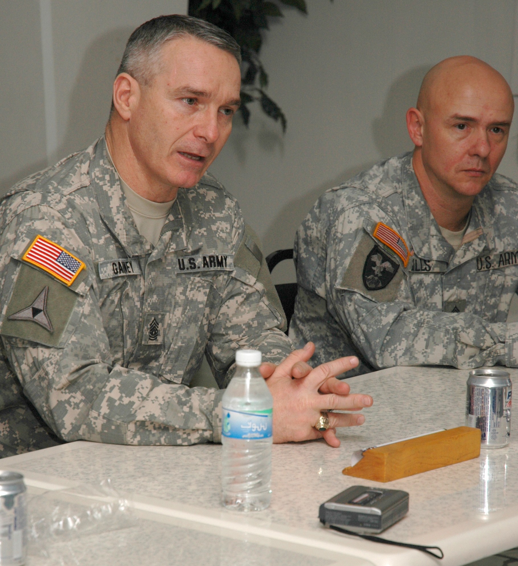 Army Command Sgt. Maj. William J. Gainey (left), senior enlisted ...