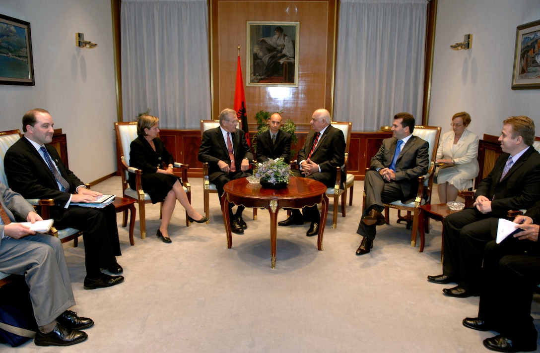 Defense Secretary Donald H Rumsfeld Meets With Albanian President