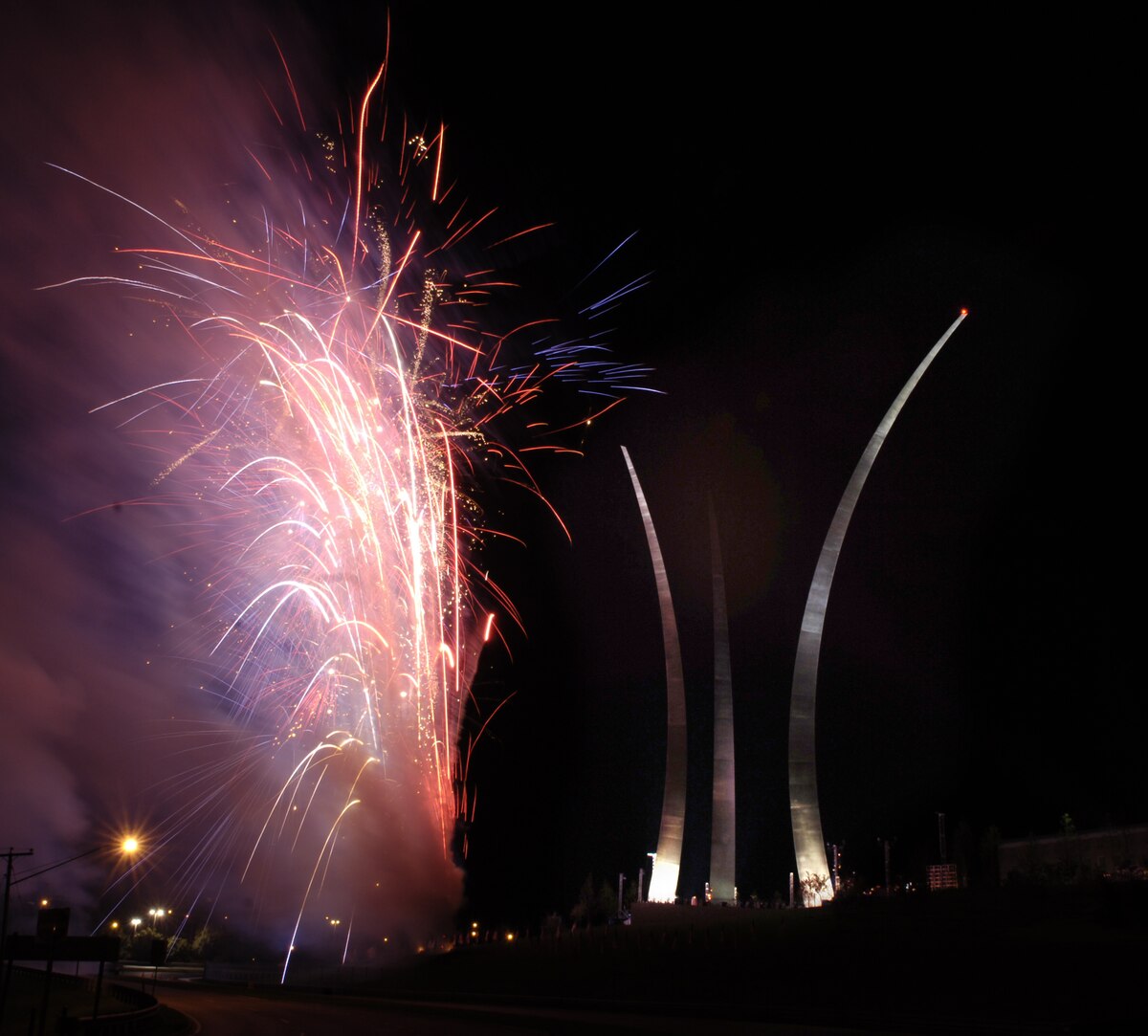 Fireworks light the night sky at memorial dedication event > Air Force > Article Display