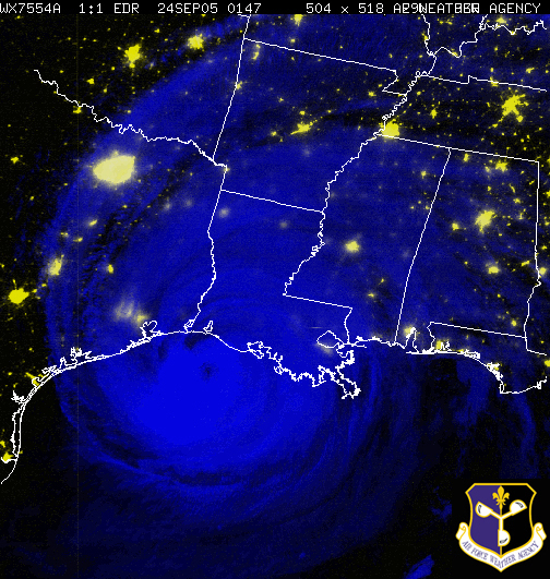 A Defense Meteorological Satellite Program nighttime image of Hurricane ...