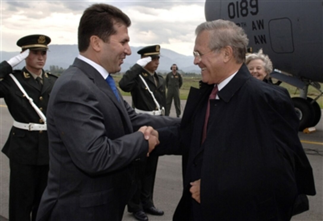 Rumsfeld Arrives In Albania