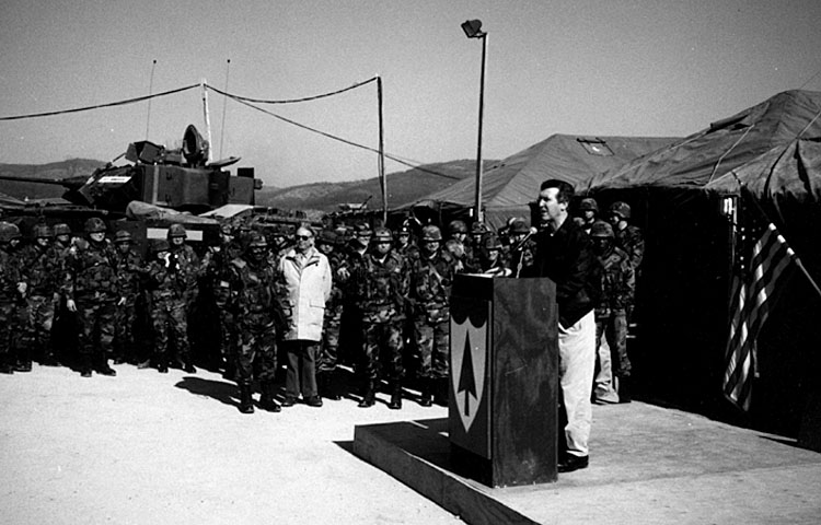 Defense Secretary William S. Cohen addresses U.S. and Russian troops at ...