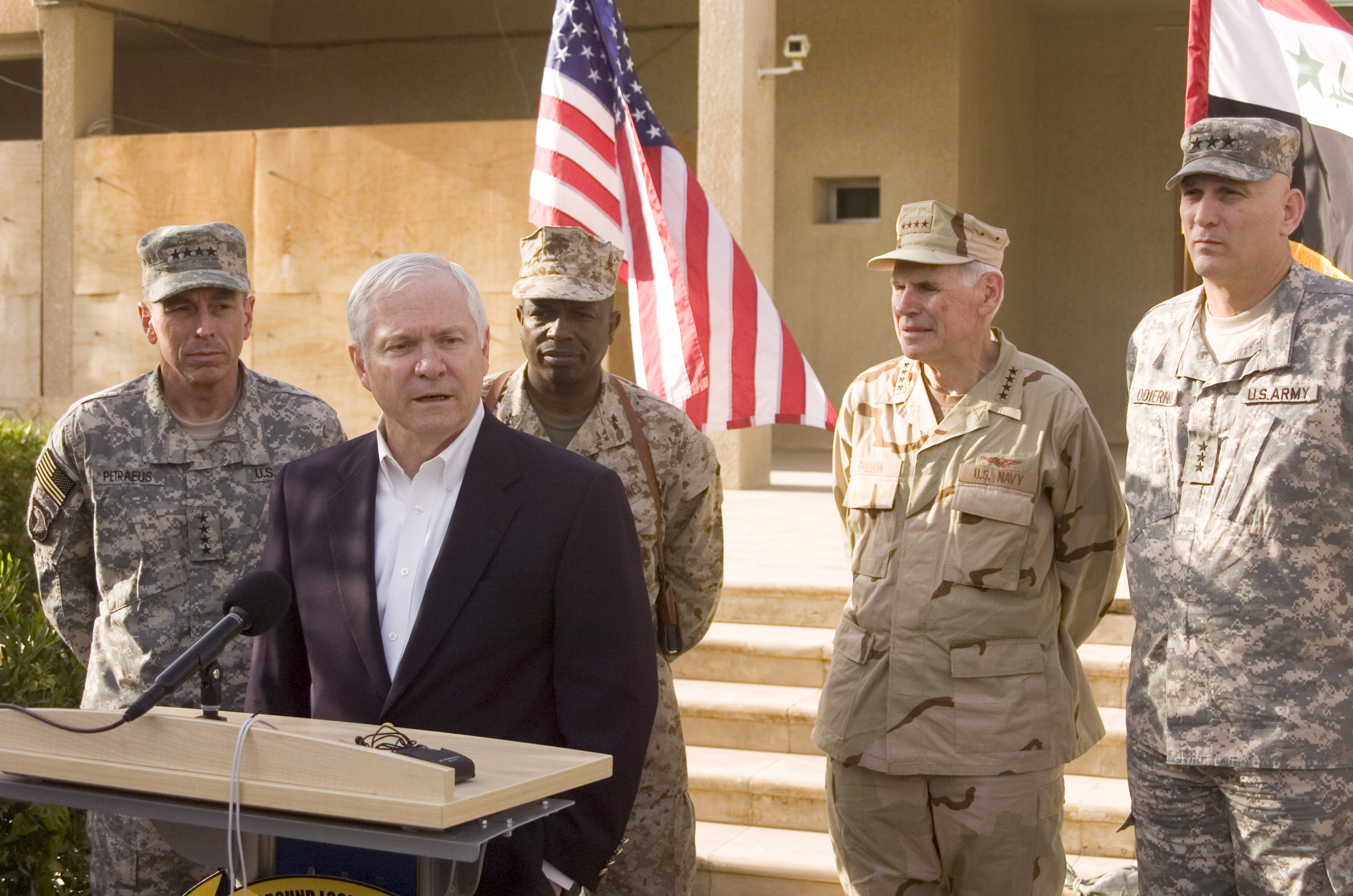Defense Secretary Robert M. Gates speaks to members of the press in the ...