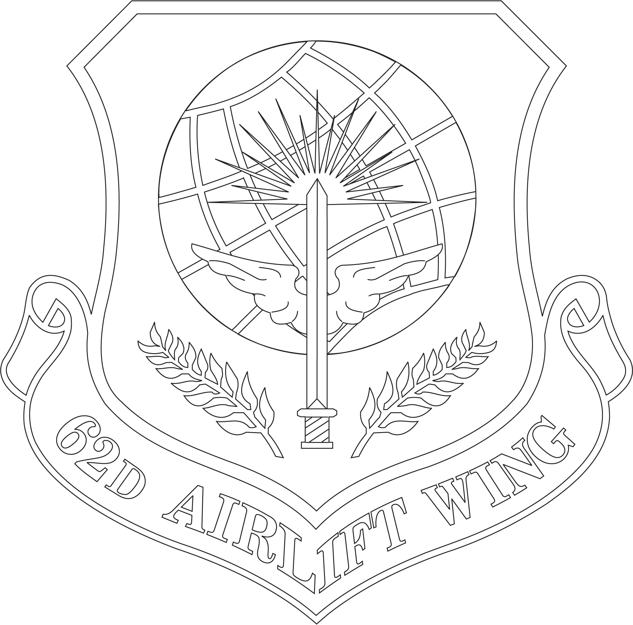 62d Airlift Wing Shield (Black & White)