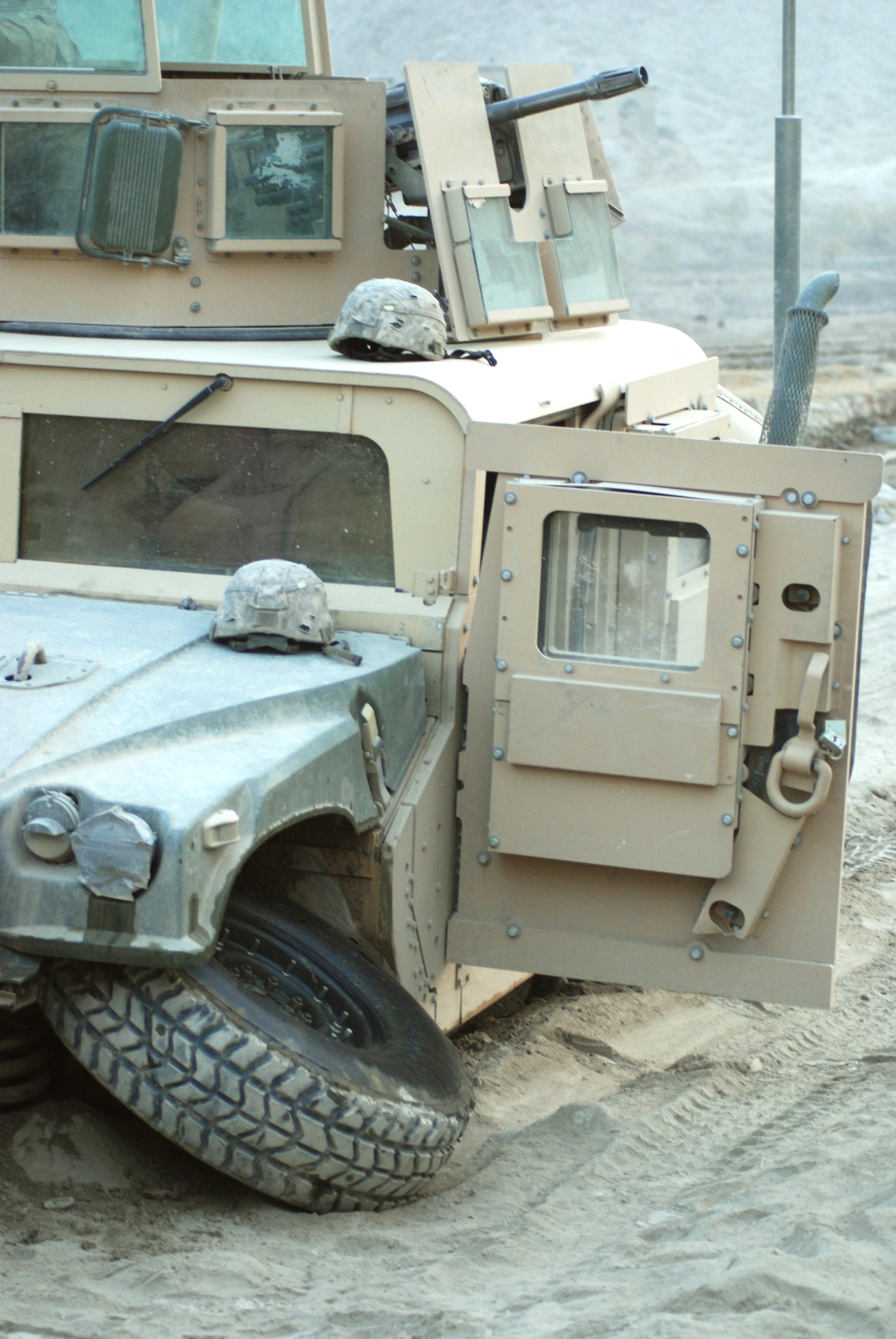 A Humvee belonging to 82nd Airborne Division soldiers sits in a wadi ...