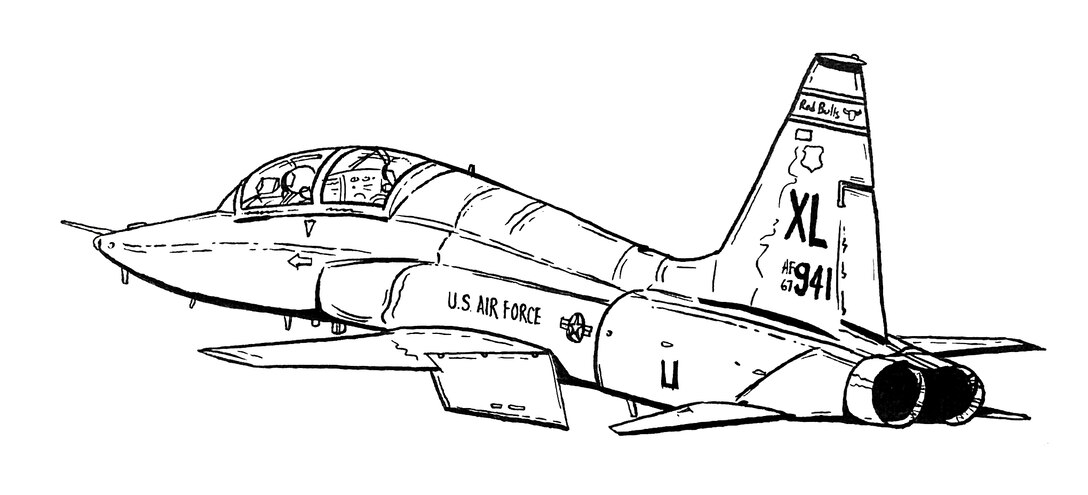 Black and white line drawing of T-38C