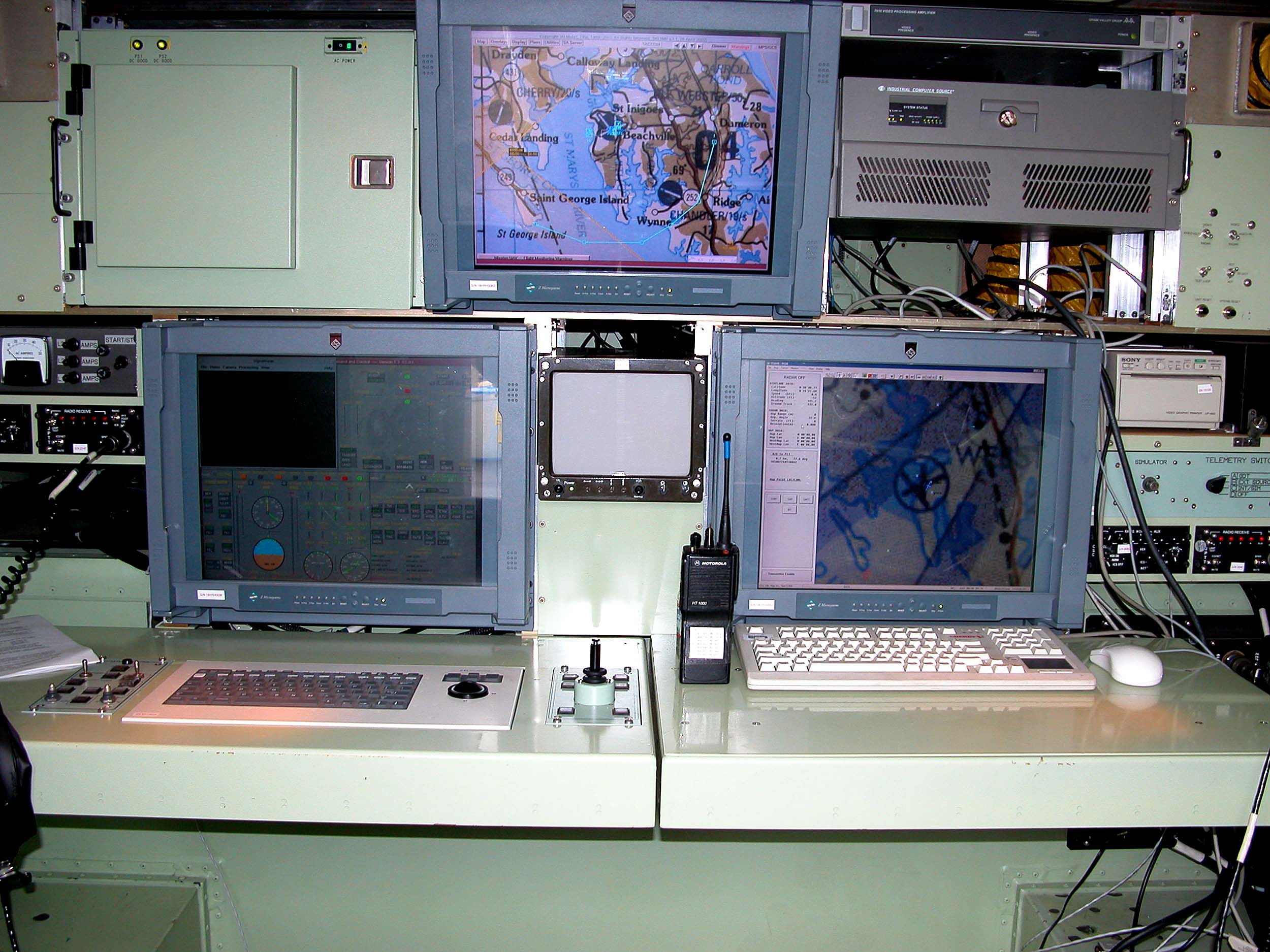 Computer screens dominate the ground station for the Hunter UAV at the ...