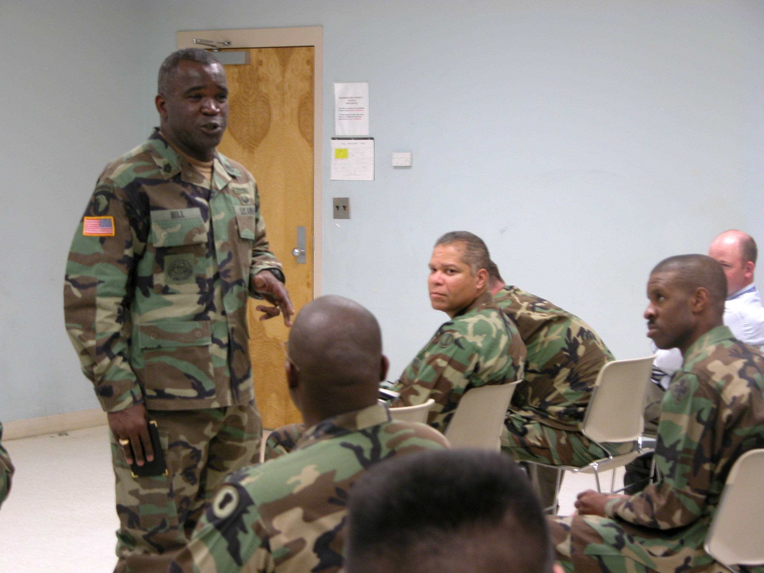 Command Sgt. Maj. Marvin L. Hill, 1st U.S. Army, talks with Reserve and ...