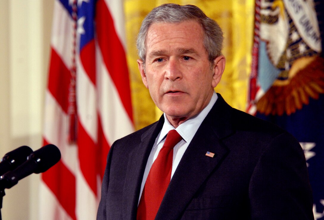 President George W. Bush speaks to the audience during the Medal of ...