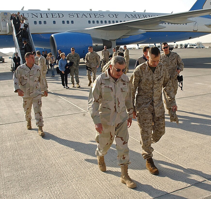 Army Gen. John Abizaid, commander, U.S. Central Command, escorts Marine ...