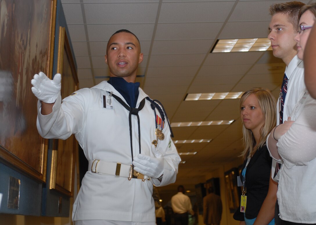 Navy Seaman Sean E. Hernandez, Pentagon tour guide, stops to talk about ...