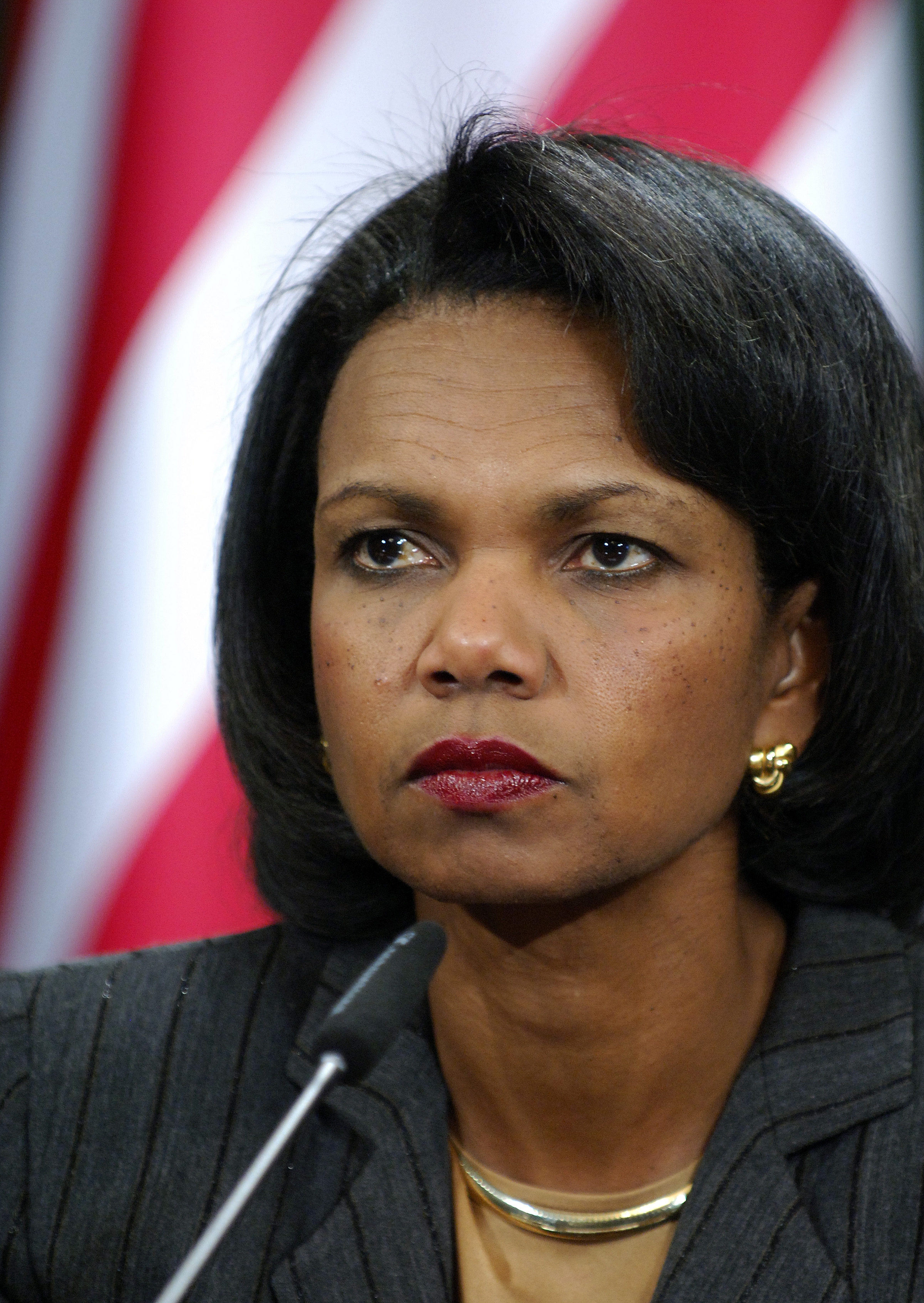 U.S. Secretary of State Condoleezza Rice answers questions during a ...