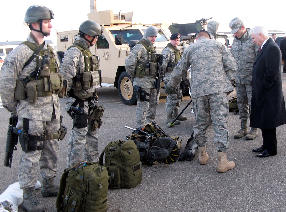 Defense Secretary Robert M. Gates views a demonstration of measures the ...