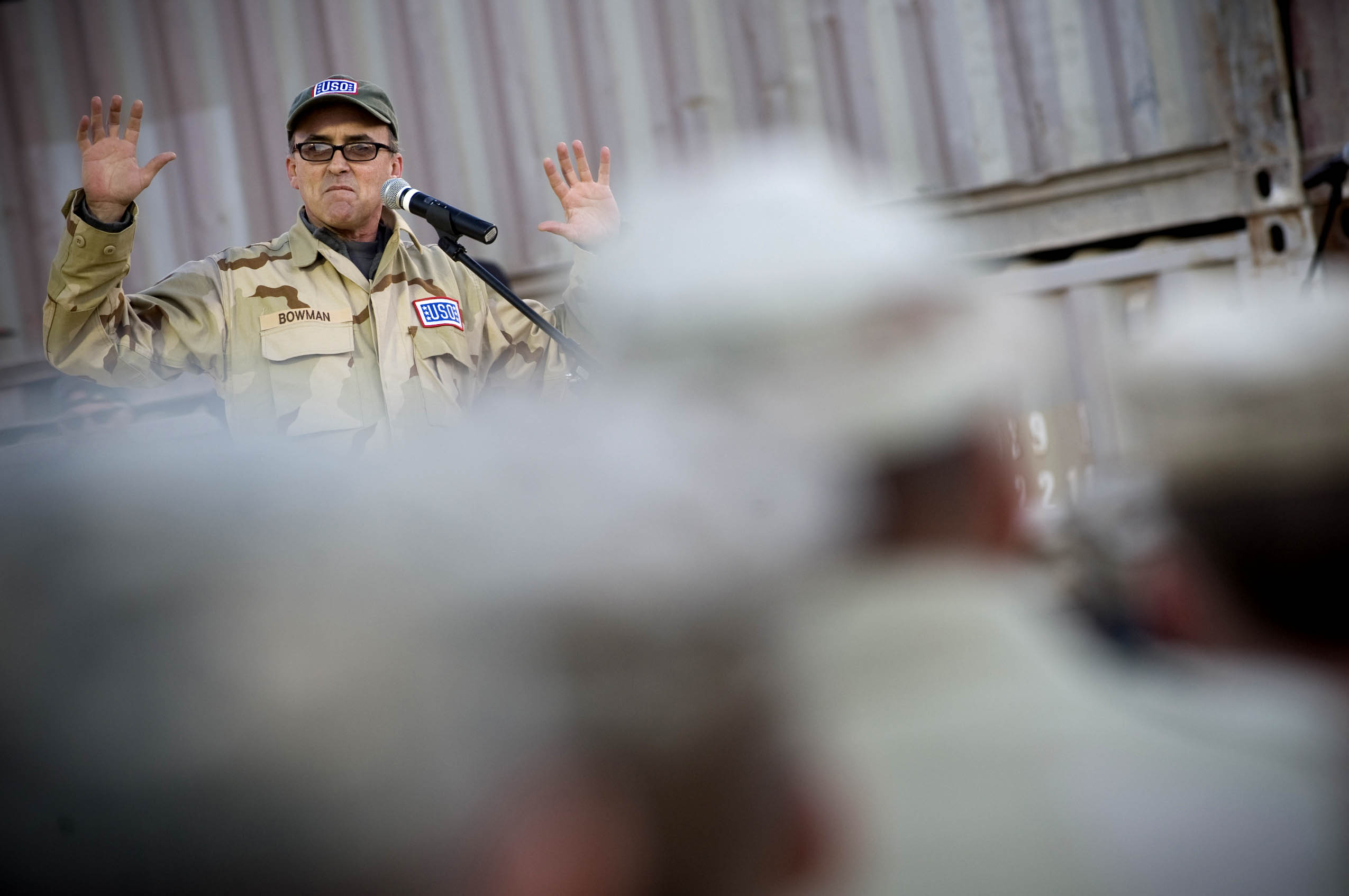 Comedian John Bowman performs for Marines and sailors stationed at Al ...