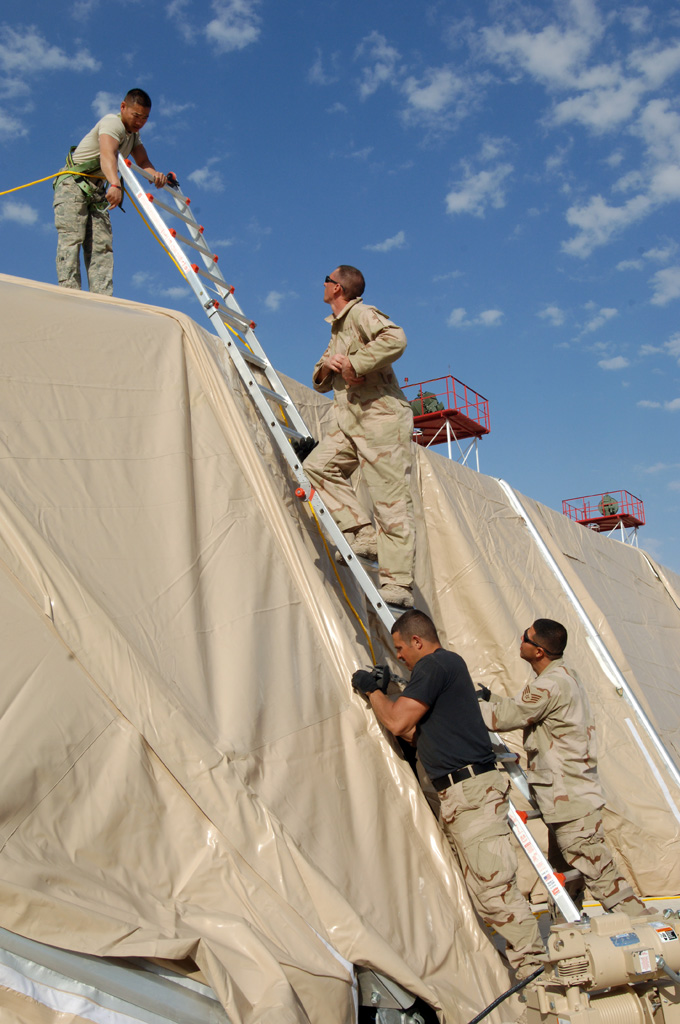 Airmen working on Dome shelter