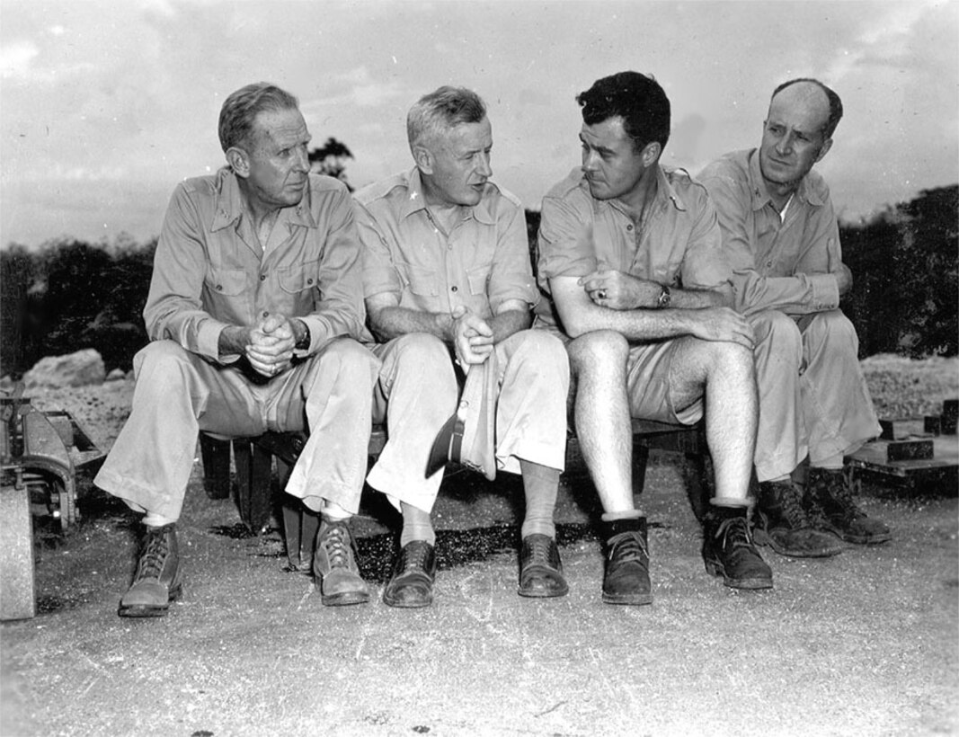 Rear Adm. Purnell, General Farrell, Colonel Tibbets, and Capt Parsons