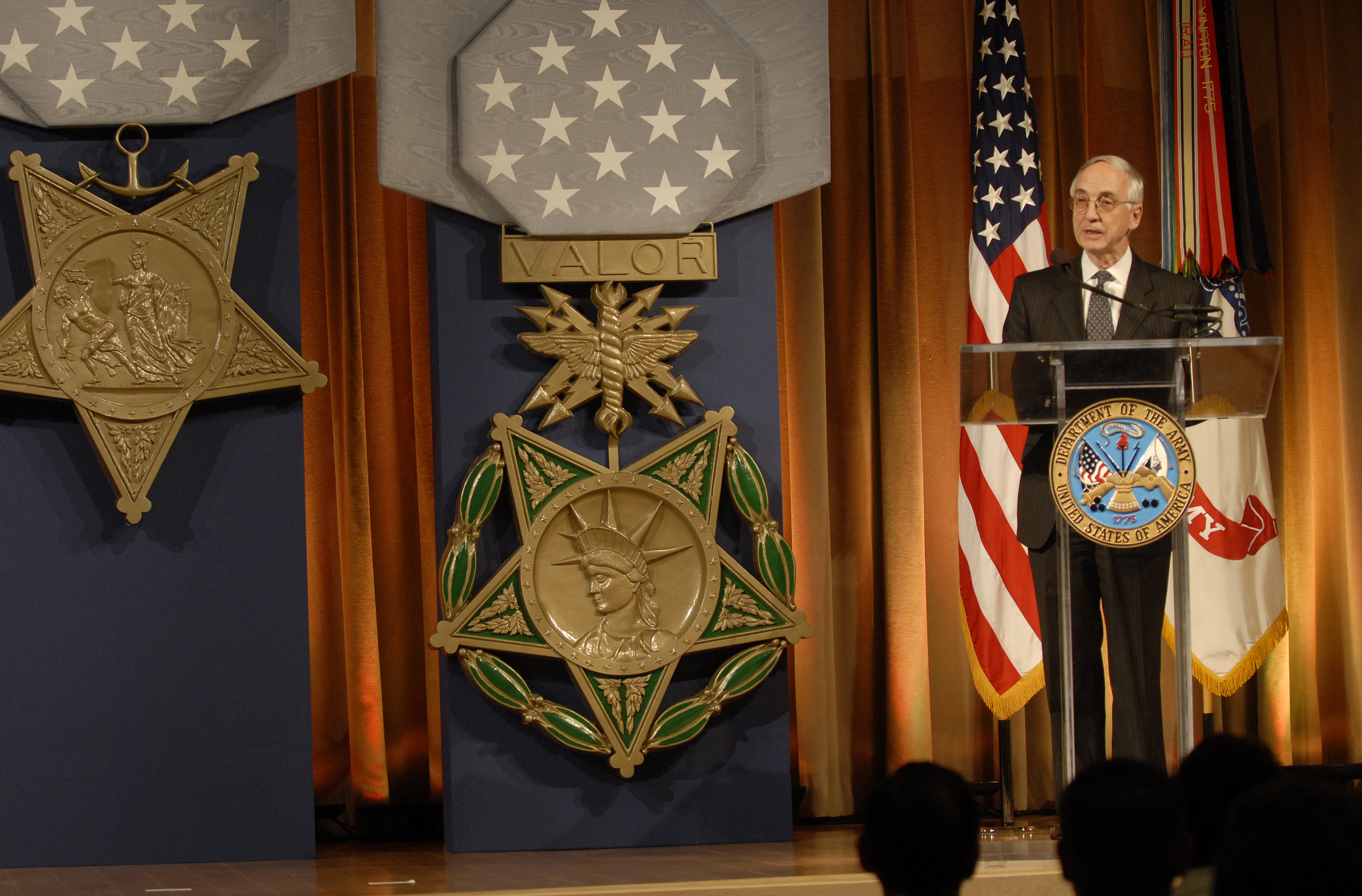 Deputy Defense Secretary Gordon England speaks during a Hall of Heroes induction ceremony for ...
