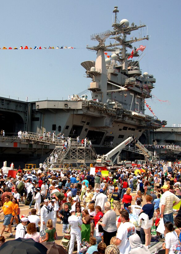 Sailors and families greet one another at Naval Station Norfolk, Va ...