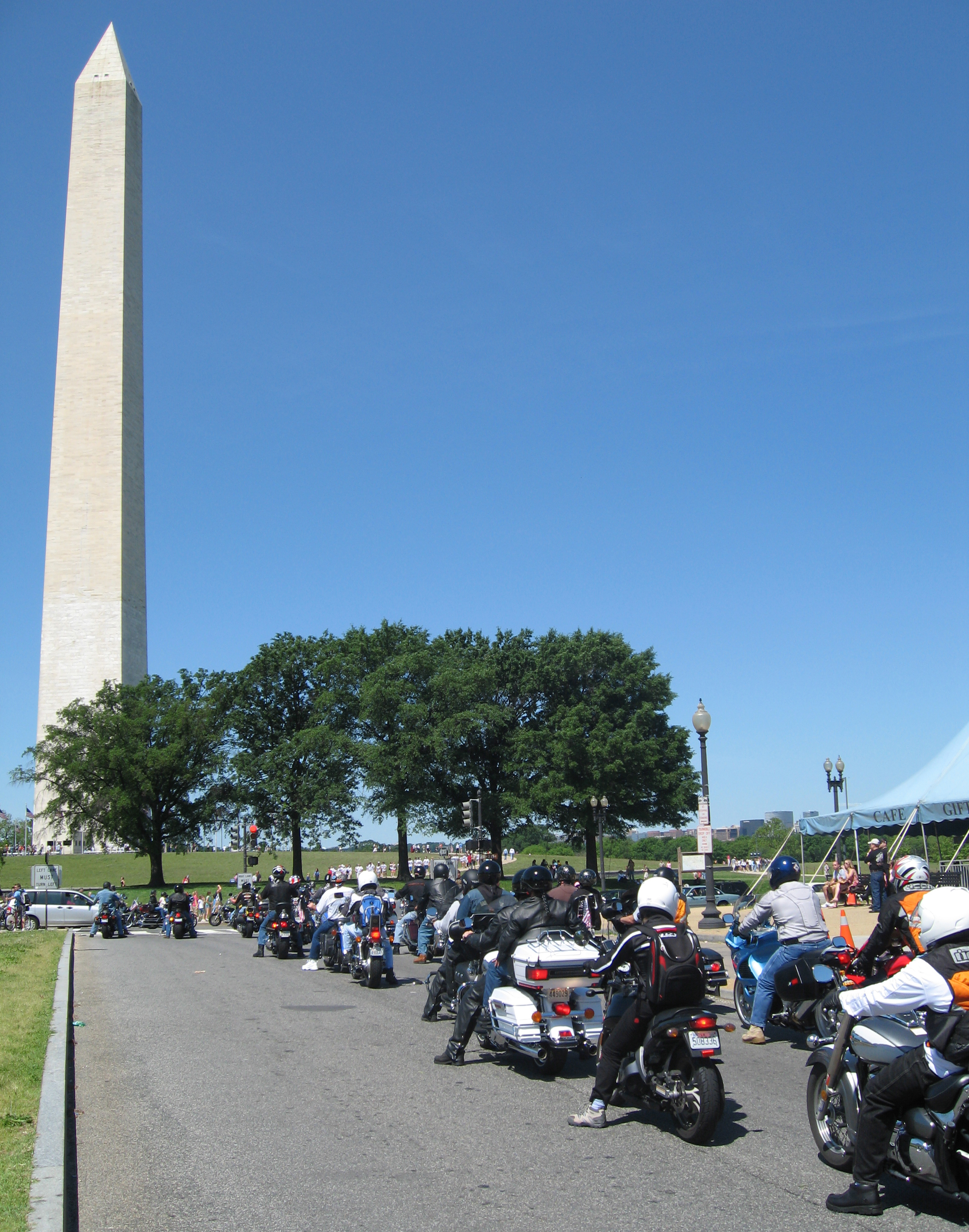 Motorcyclists participating in the 21st Rolling Thunder Ride for Freedom, May 25, 2008, pause ...