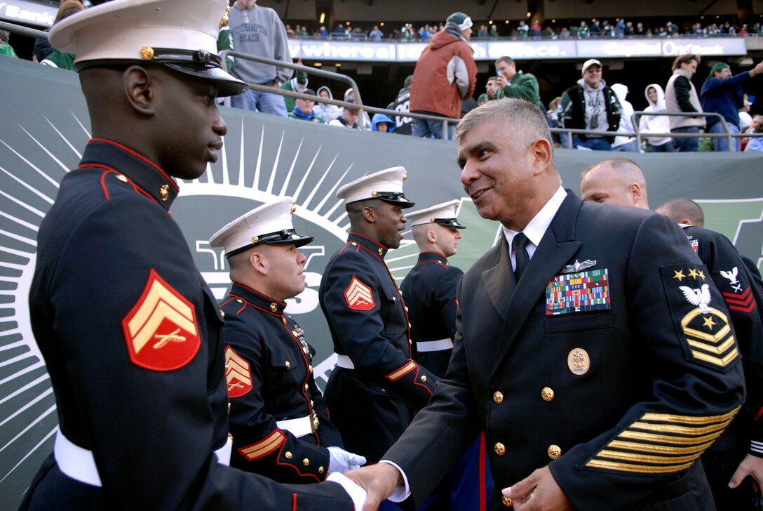 Master Chief Petty Officer of the Navy Joe R. Campa Jr. talks with ...