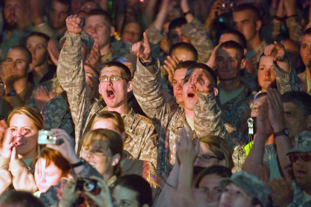 Troops on Kandahar Airfield in Afghanistan react as the full Toby Keith ...