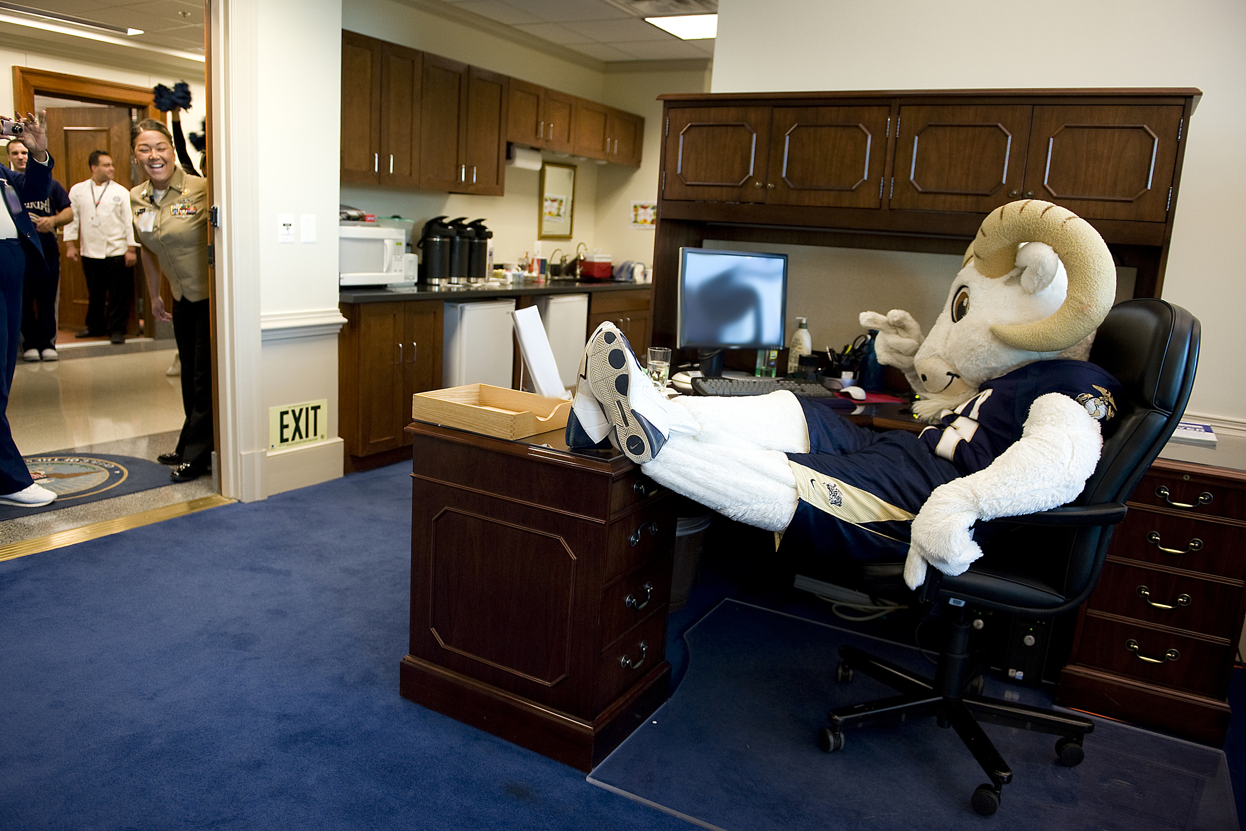 Bill the Goat, the mascot of the U.S. Naval Academy, makes himself at ...