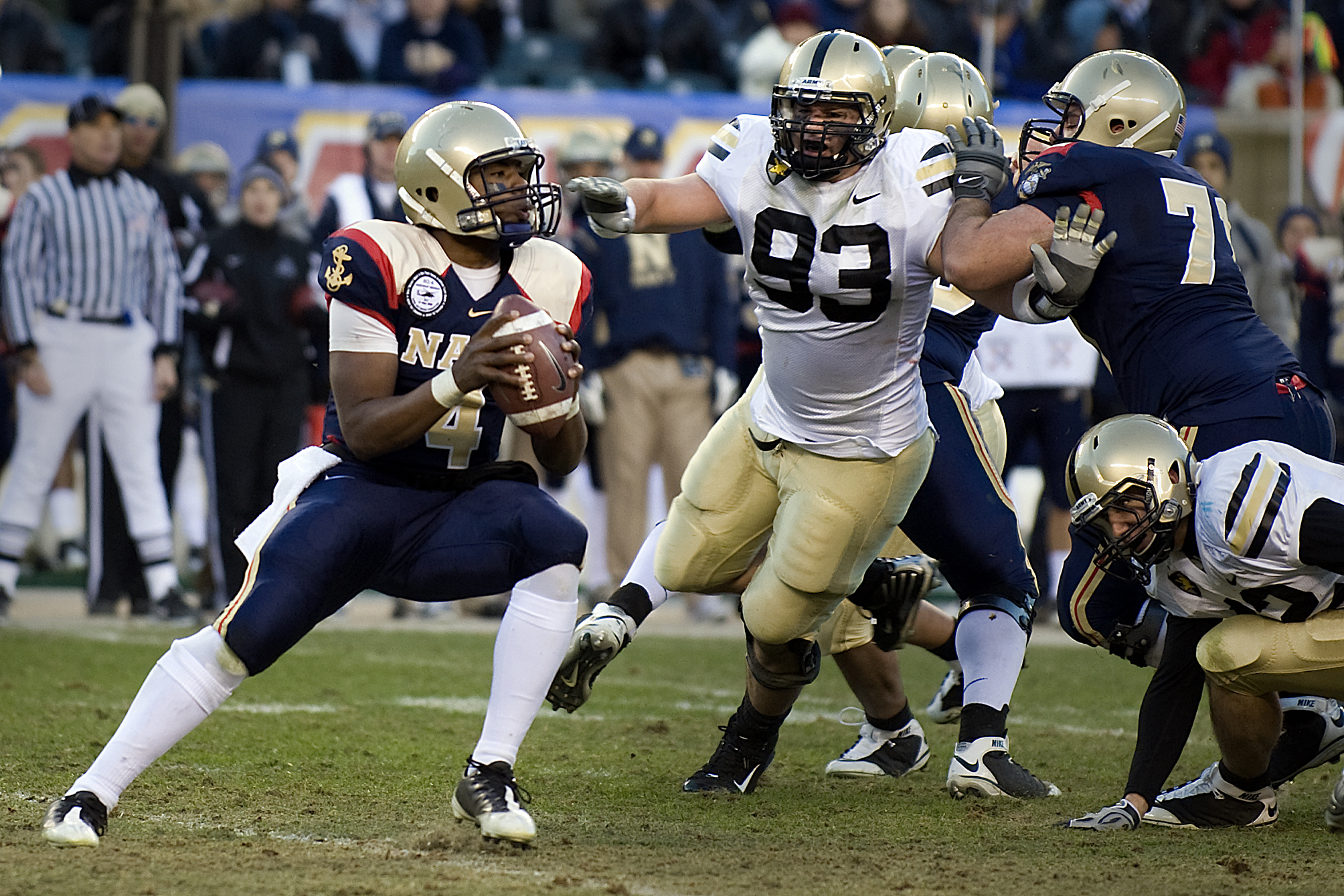 Navy quarterback Ricky Dobbs looks for a receiver during the 110th Army ...