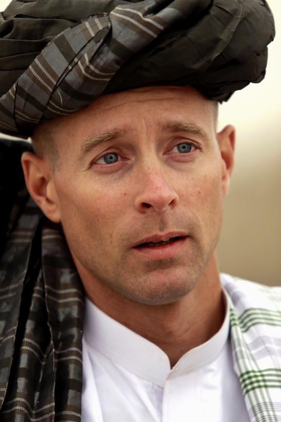Marine Corps Lt. Col. William F. McCollough approaches the Nawa ...