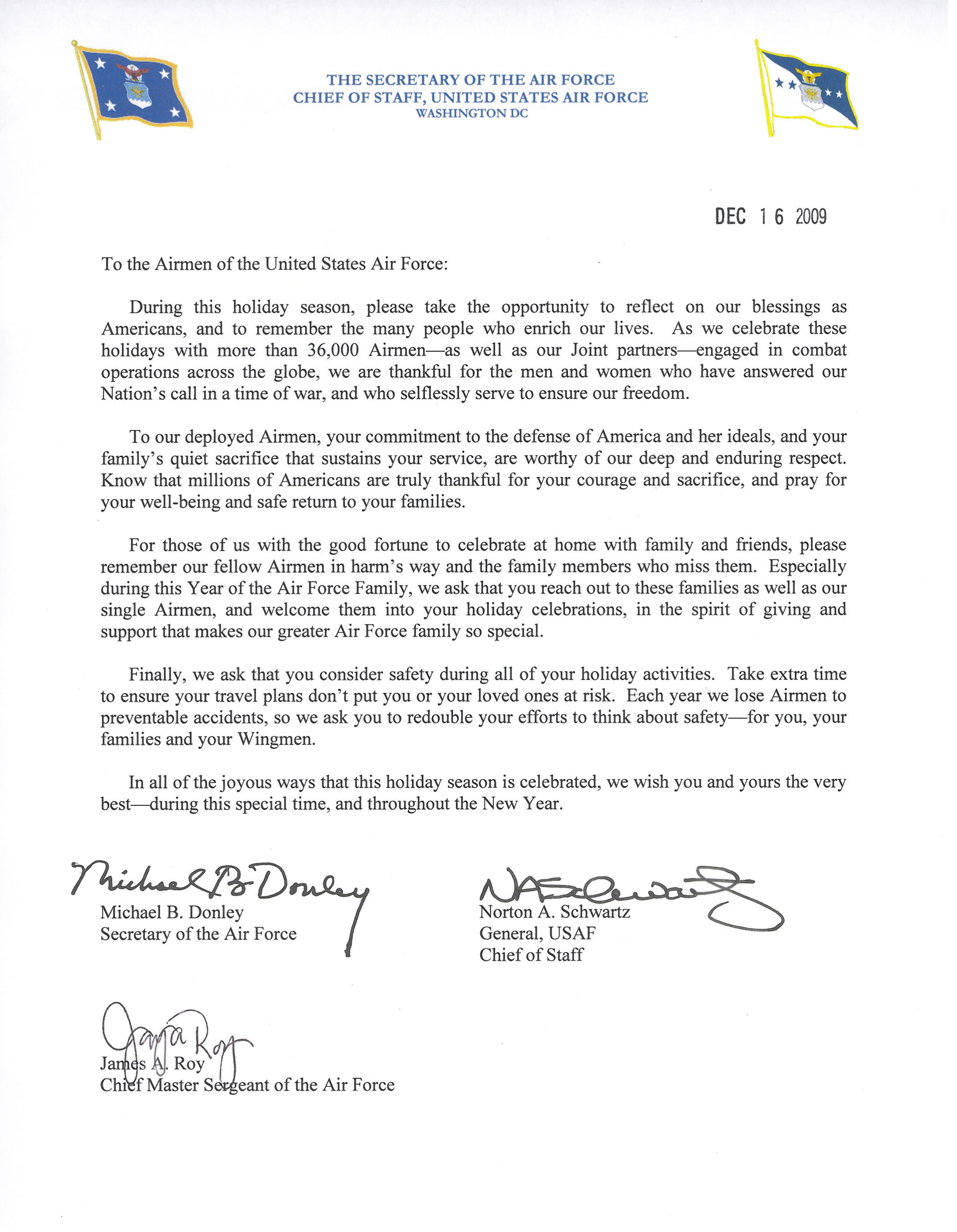 Air Force leadership's holiday letter > 349th Air Mobility Wing ...